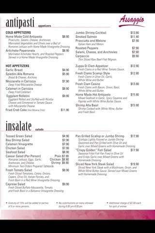 Menu at Assaggio restaurant, Honolulu, Ala Moana Blvd Suite 1259