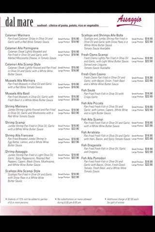 Menu at Assaggio restaurant, Honolulu, Ala Moana Blvd Suite 1259