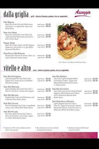 Menu at Assaggio restaurant, Honolulu, Ala Moana Blvd Suite 1259