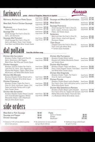 Menu at Assaggio restaurant, Honolulu, Ala Moana Blvd Suite 1259