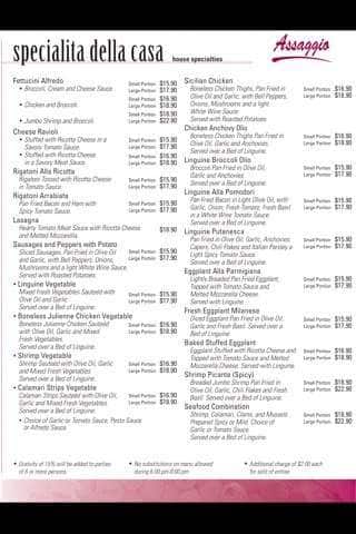 Menu at Assaggio restaurant, Honolulu, Ala Moana Blvd Suite 1259