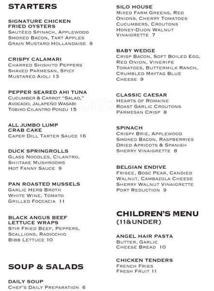 Menu at Silo restaurant, San Antonio, Austin Hwy