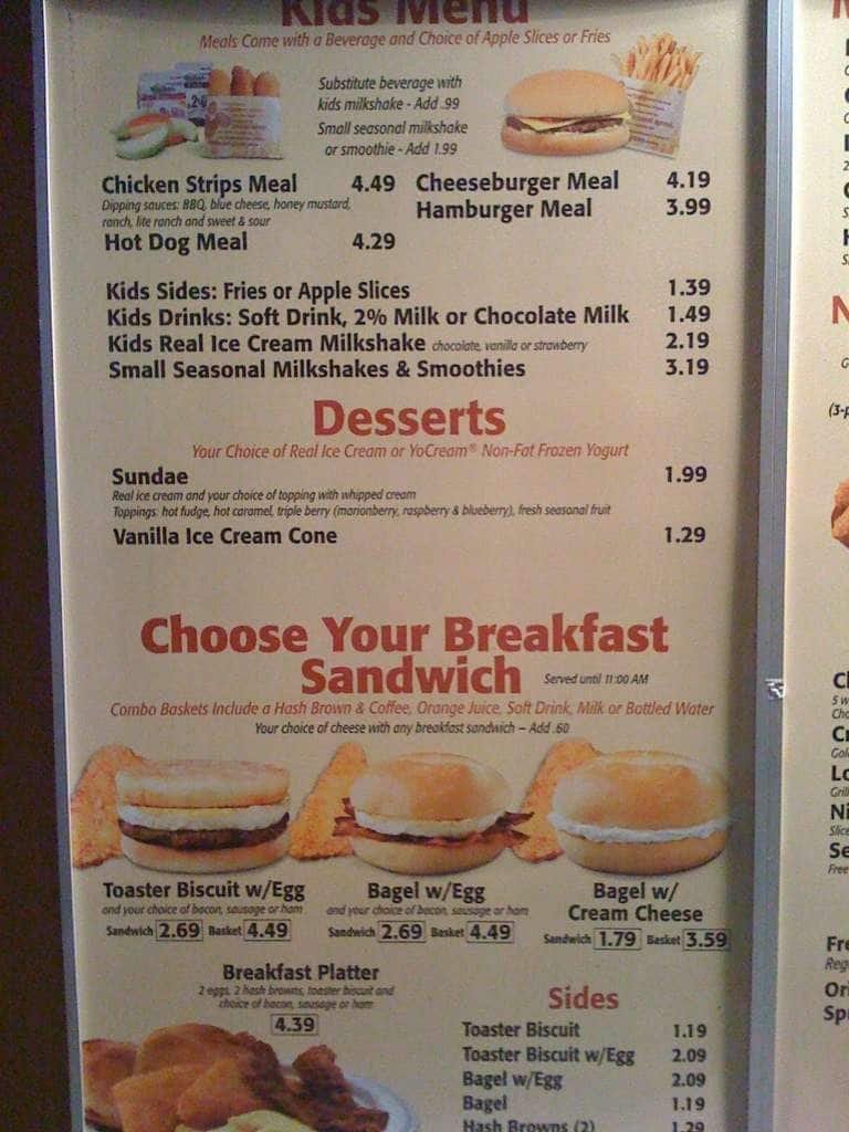 Menu at Burgerville fast food, The Dalles