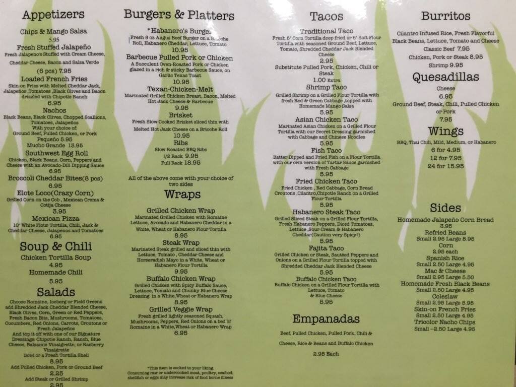 Habanero Tex Mex Menu, Menu for Habanero Tex Mex, Holbrook, Long Island ...