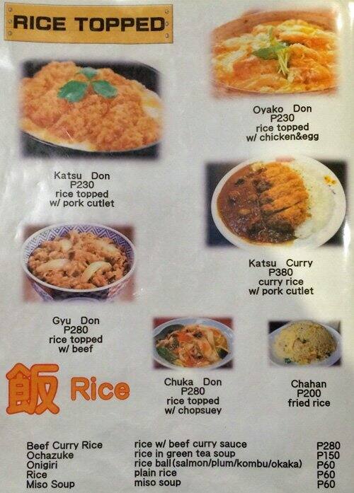 Menu at DARUMA restaurant, Lapu-Lapu City