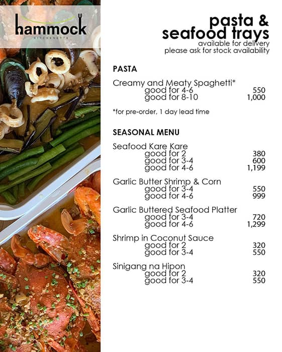 Menu at Hammock Kitchenette restaurant, Mandaluyong