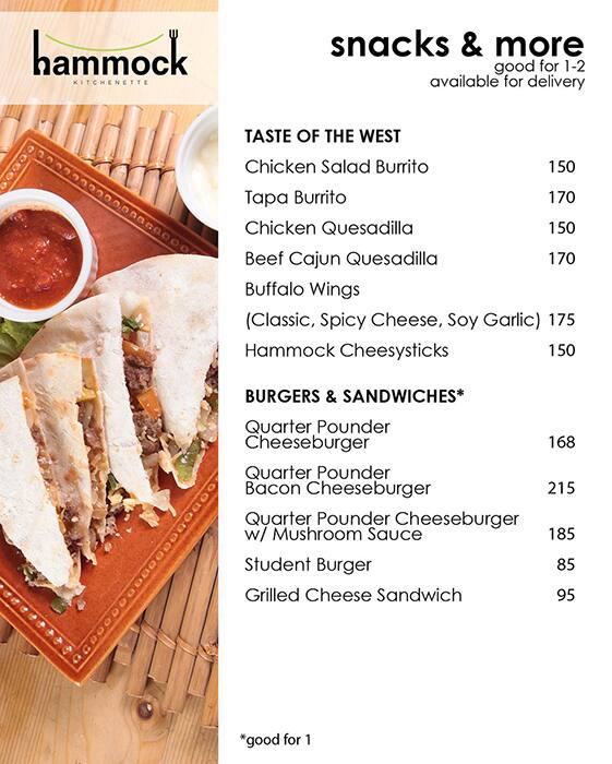 Menu at Hammock Kitchenette restaurant, Mandaluyong