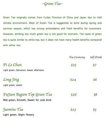 Menu at Tea Palace, Port Melbourne