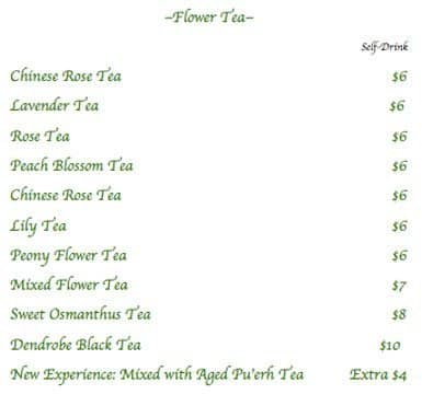 Menu at Tea Palace, Port Melbourne