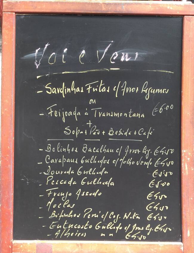 Menu at vai e vem restaurant, Porto