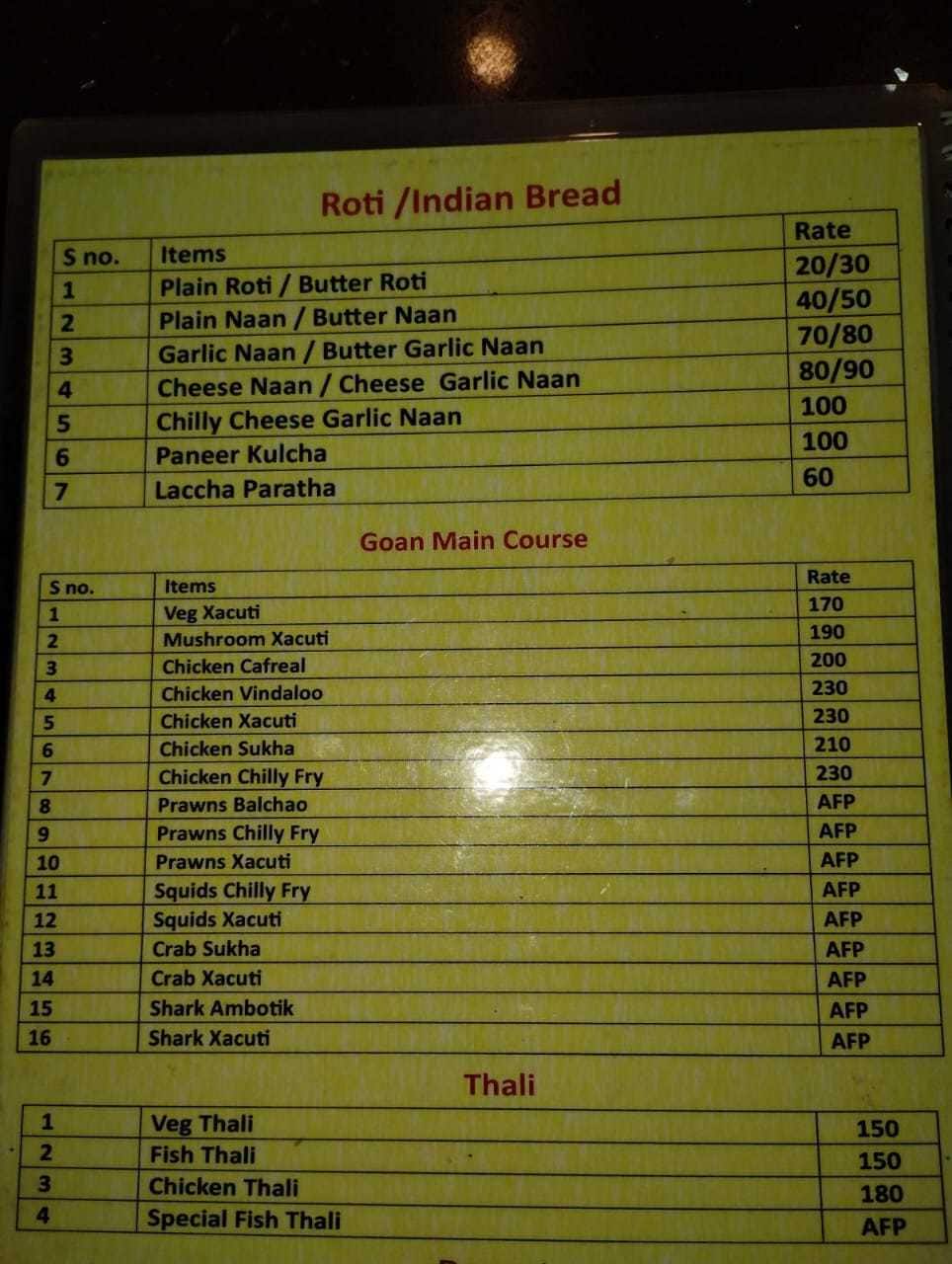 Menu of Siolim Deck Family Restaurant & Bar, Siolim, Goa