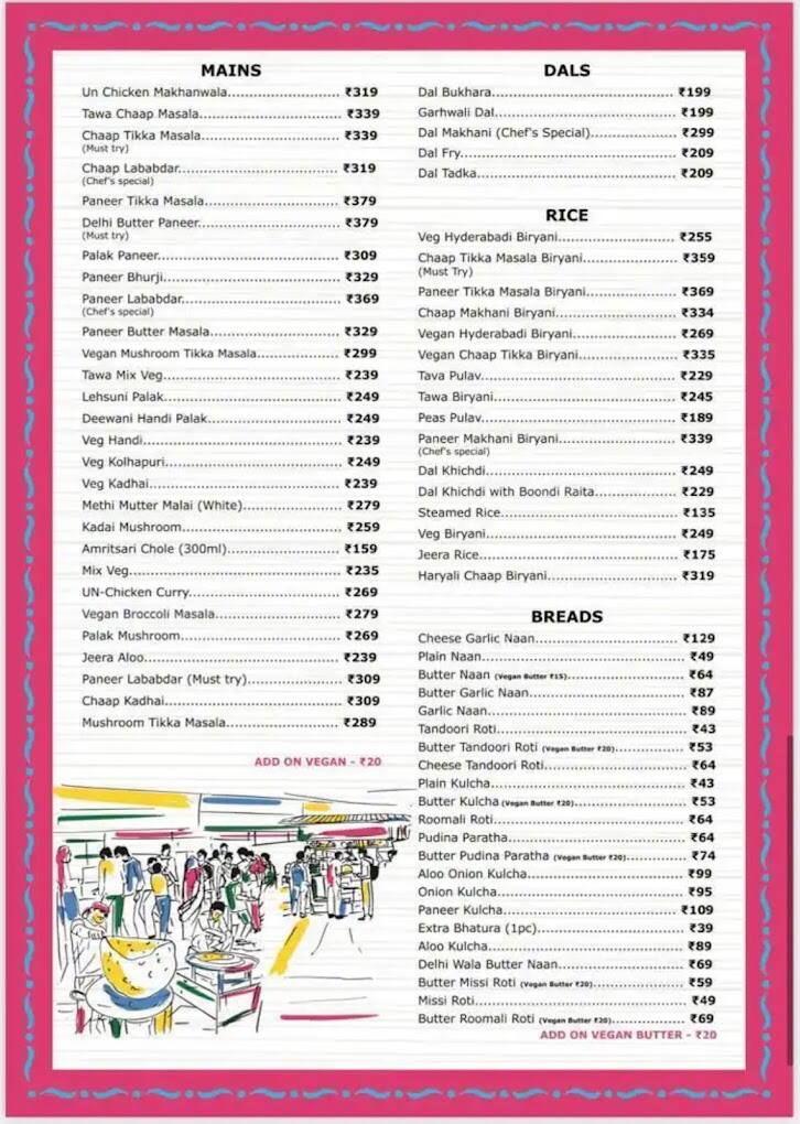 Menu of Sadak Chaap, Khar, Mumbai