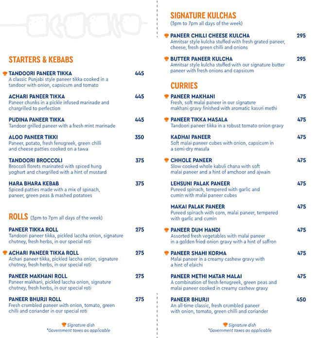 Menu of The Malai Paneer Company, Lower Parel, Mumbai