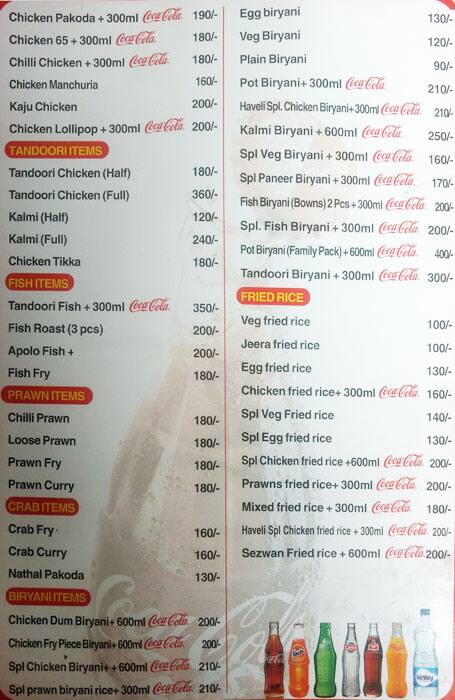 Menu at Haveli Restaurant, Visakhapatnam, RC64+6C6