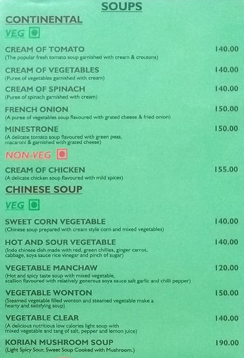 Menu of Nisarga, Mulund West, Mumbai