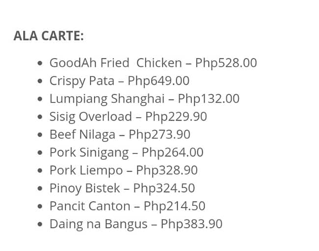 Menu at GoodAh!!! restaurant, Quezon City, Unit 10 Bldg. 2 Citywalk 2