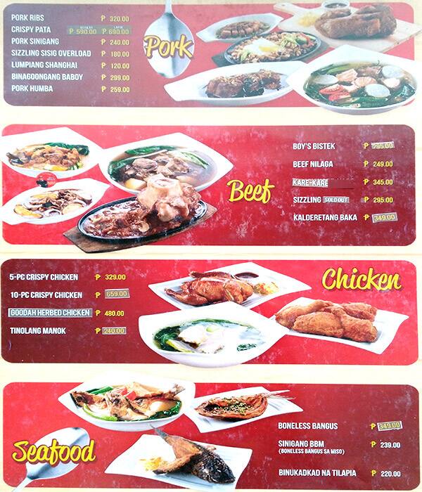 Menu at GoodAh!!! restaurant, Quezon City, Unit 10 Bldg. 2 Citywalk 2