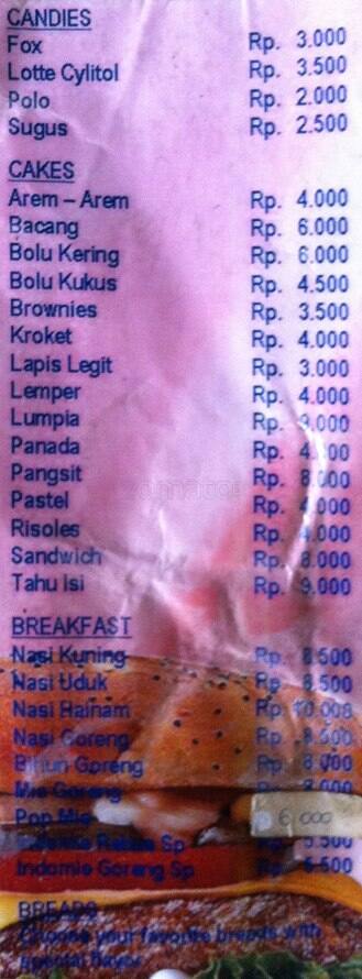 Menu at SS Cafe, Jakarta