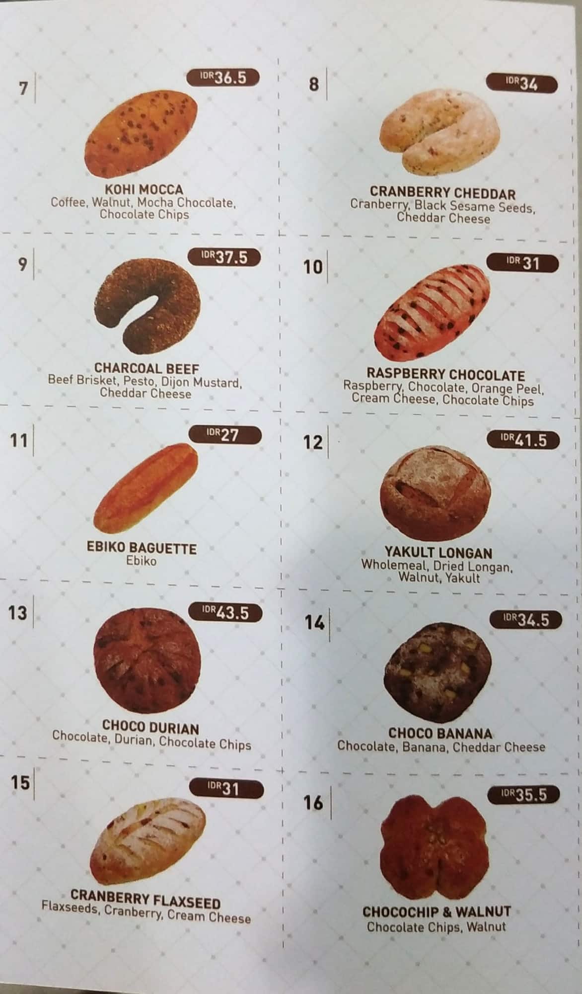 Menu at Francis Artisan Bakery, Central Jakarta, Grand Indonesia