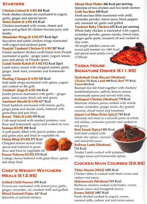 Menu at Tadka House Indian Takeaway restaurant, Dublin