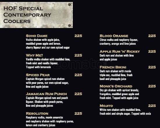 Menu at Hall of Fame Sports Bar, Hyderabad, CCJ5+2R3