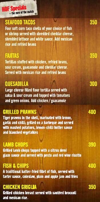 Menu at Hall of Fame Sports Bar, Hyderabad, CCJ5+2R3