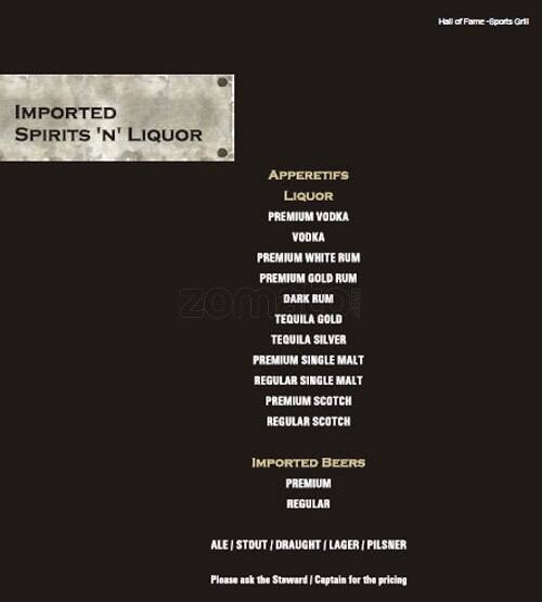 Menu at Hall of Fame Sports Bar, Hyderabad, CCJ5+2R3