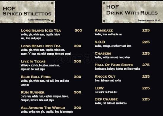 Menu at Hall of Fame Sports Bar, Hyderabad, CCJ5+2R3