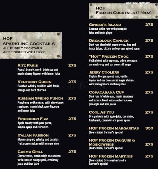 Menu at Hall of Fame Sports Bar, Hyderabad, CCJ5+2R3