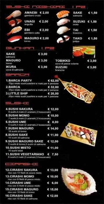 Speisekarte von Nihonkai restaurant, Mailand