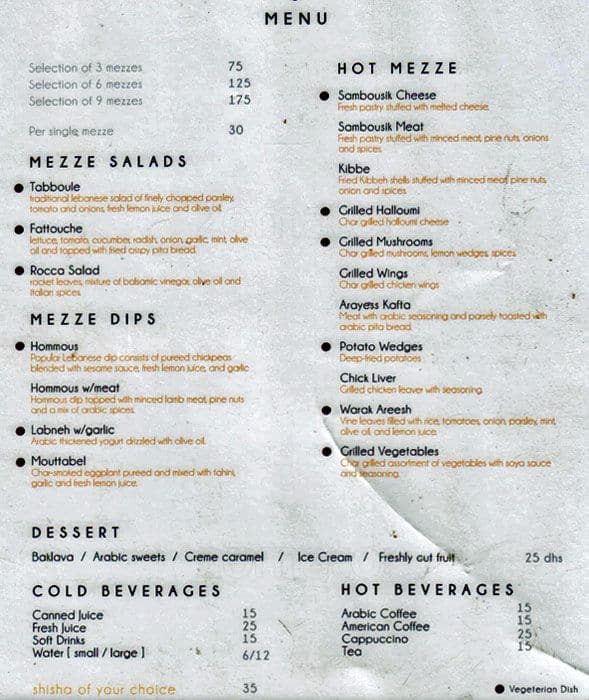 Menu at Snoopy Beach Bar, Al Aqah