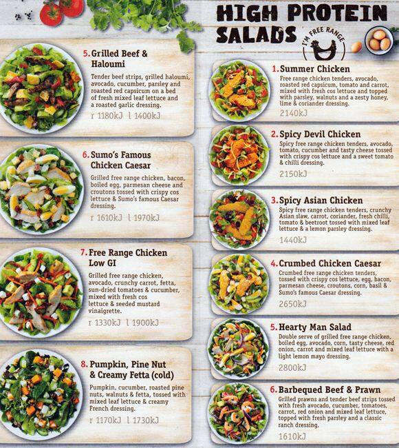 Menu at Sumo Salad restaurant, Brisbane City, 241 Adelaide St