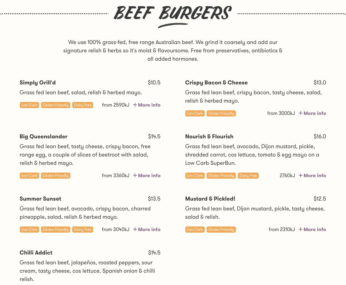 Menu at Grill'd Robina restaurant, Robina, Robina Town Centre Dr