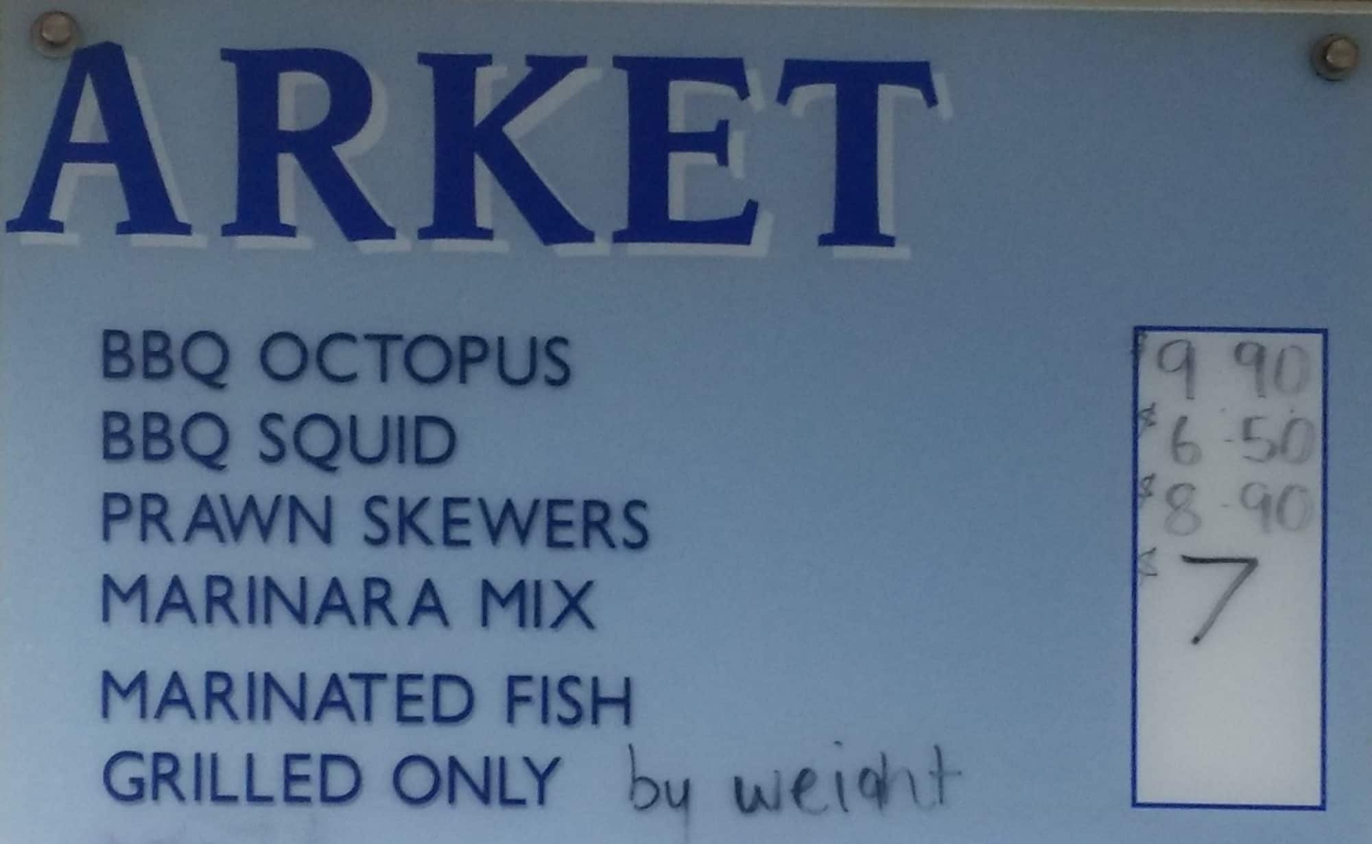 Menu at Lakeside Fish Market fast food, North Narrabeen