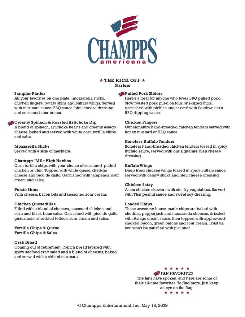 Champps Americana Menu, Menu for Champps Americana, Fairfax, Fairfax ...
