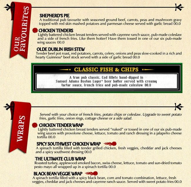 Menu at Tilted Kilt Pub and Eatery, San Diego, Camino Del Rio N