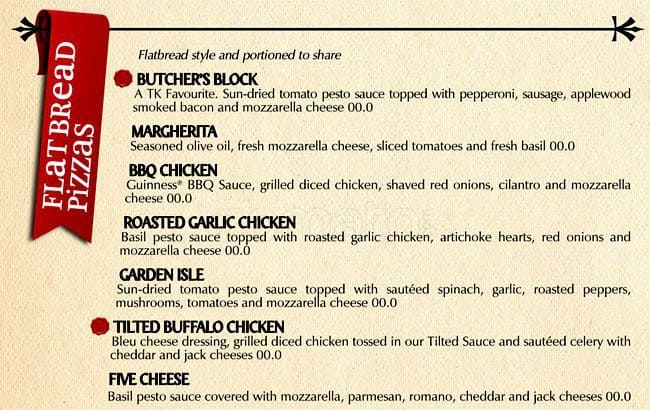 Menu at Tilted Kilt Pub and Eatery, San Diego, Camino Del Rio N