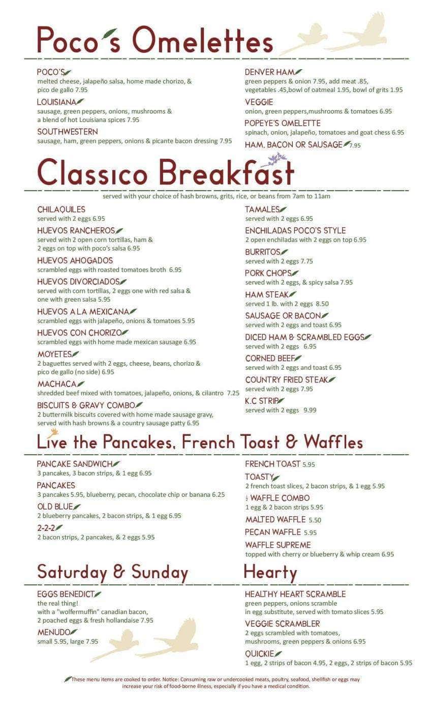 Poco's Menu, Menu for Poco's, Broadway Gillham / Valentine, Kansas City ...