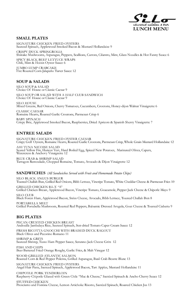 Menu at SILO Elevated Cuisine - 1604 pub & bar, San Antonio, 434 N Loop ...
