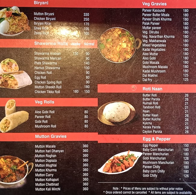 Menu of The Deagh, Frazer Town, Bangalore