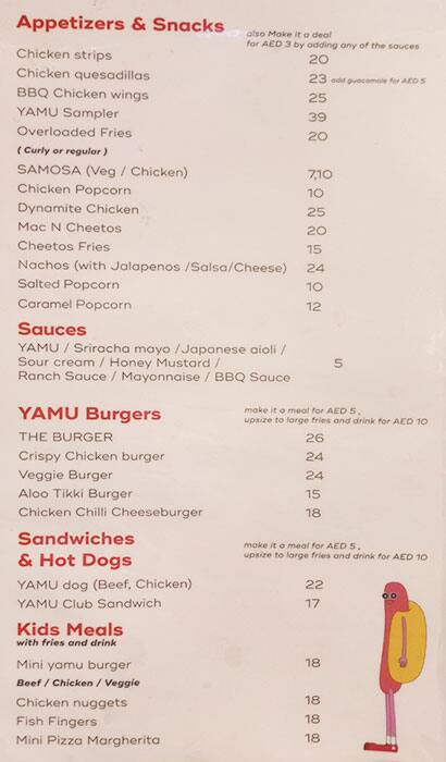 Menu of YAMU, Al Quoz, Dubai