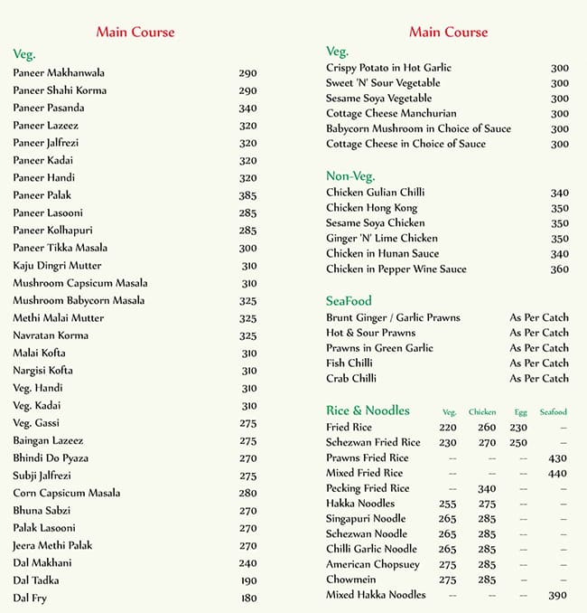 Menu at Corporate Adda, Navi Mumbai