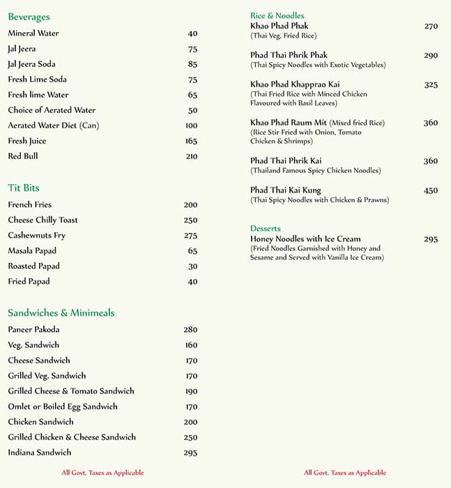 Menu at Corporate Adda, Navi Mumbai