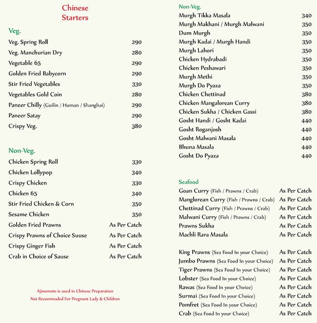 Menu at Corporate Adda, Navi Mumbai