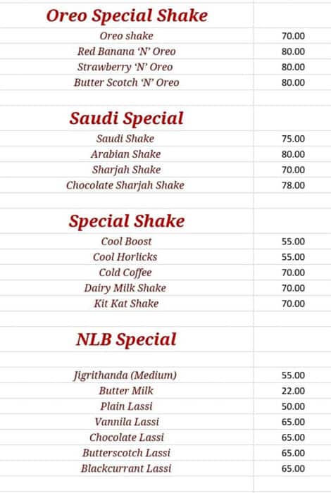 Menu at New Land Bakery, Chennai