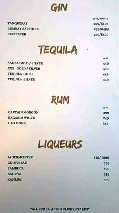 Menu of Chapter 7 Boutique Bar And Kitchen, Sector 7, Chandigarh