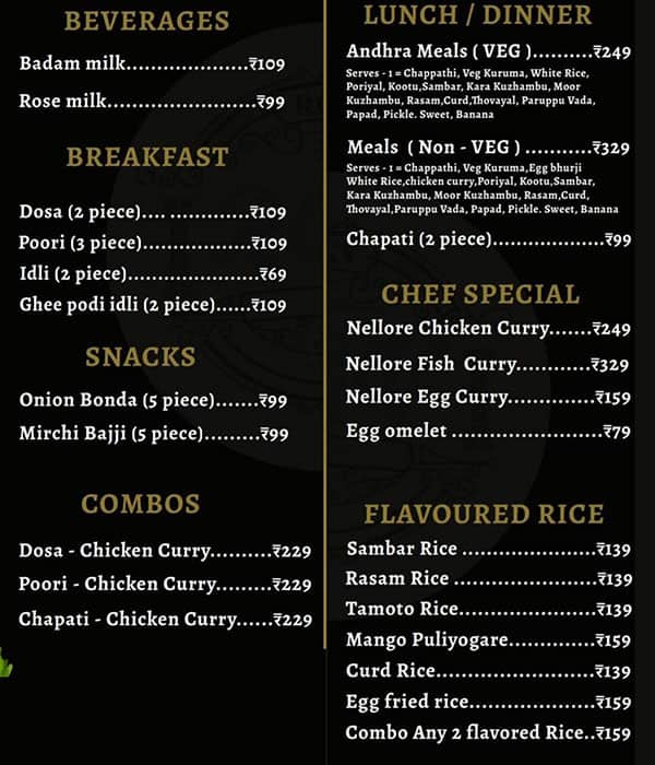 Menu of Reddy Gari Vindu - RGV, Kammanahalli, Bangalore