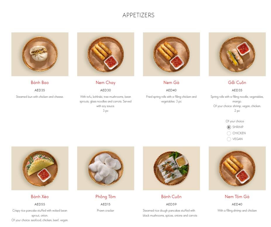 Menu of Pho Bo, Dubai Marina, Dubai