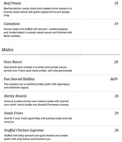 Menu at Jac's Bistro restaurant, Oakville