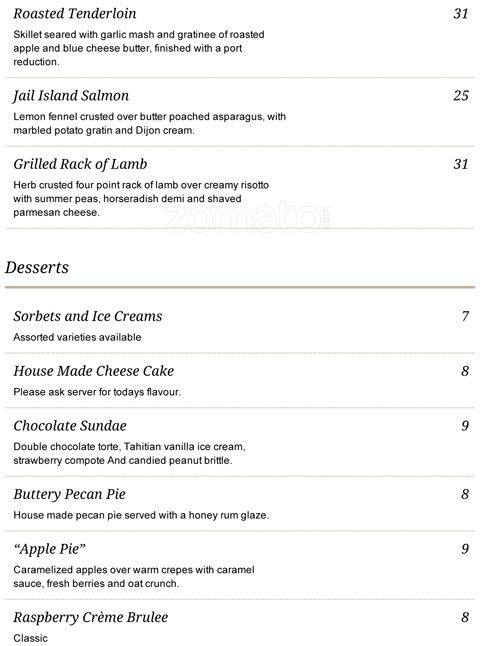 Menu at Jac's Bistro restaurant, Oakville